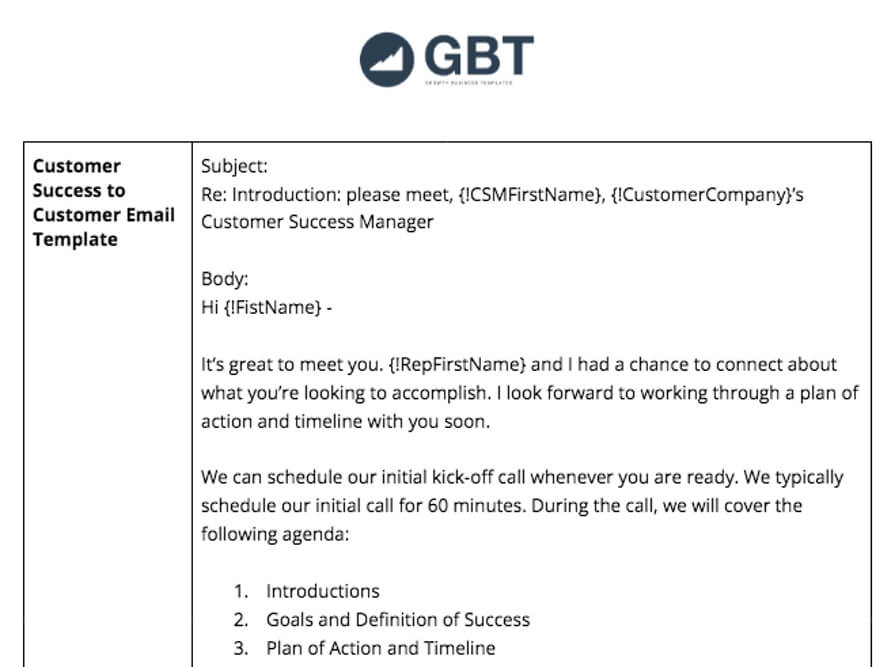Sales To Customer Success Handoff Email Template Growth Business 